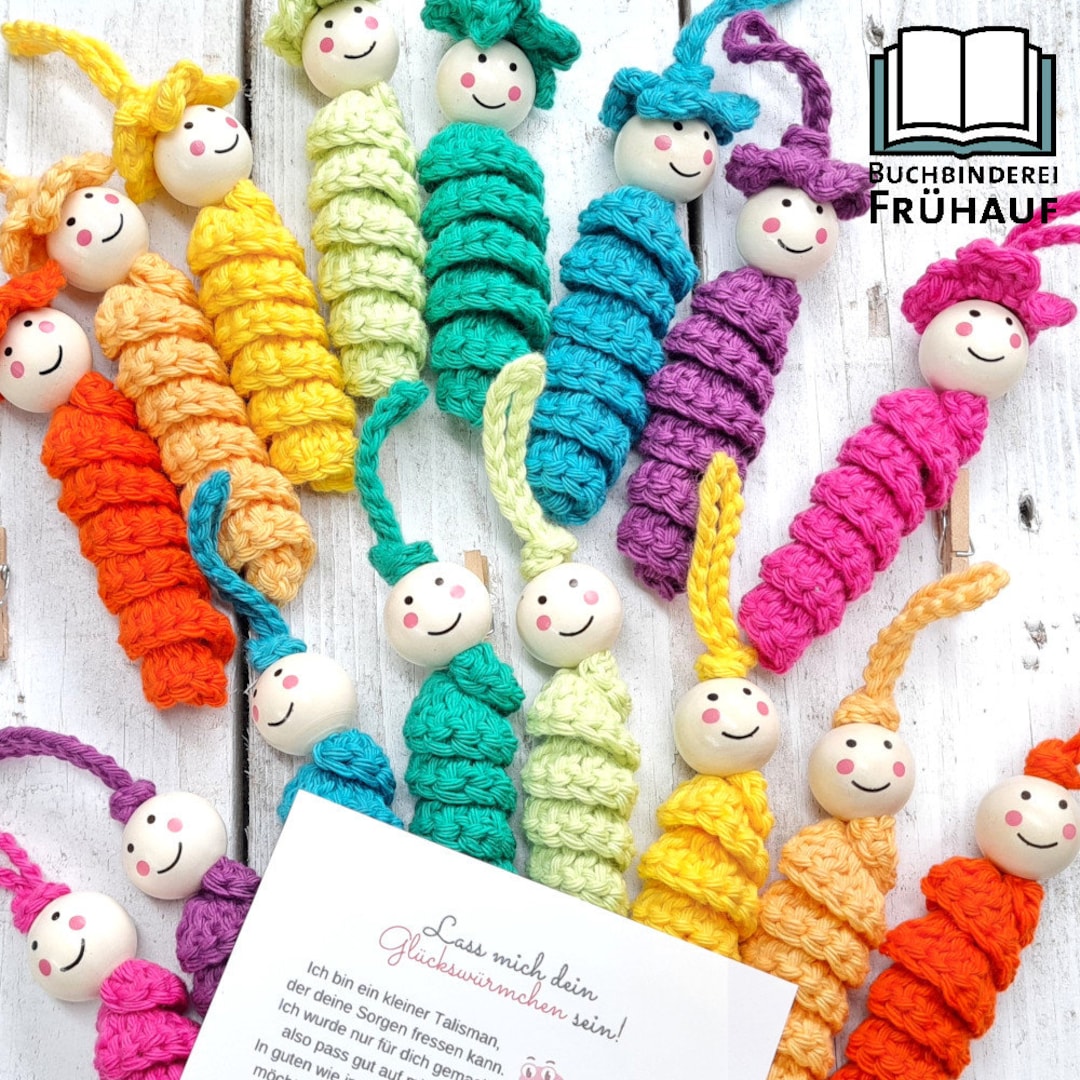 Glückswürmchen Sorgenwürmchen Worry Worm 8 Different Colors With or ...