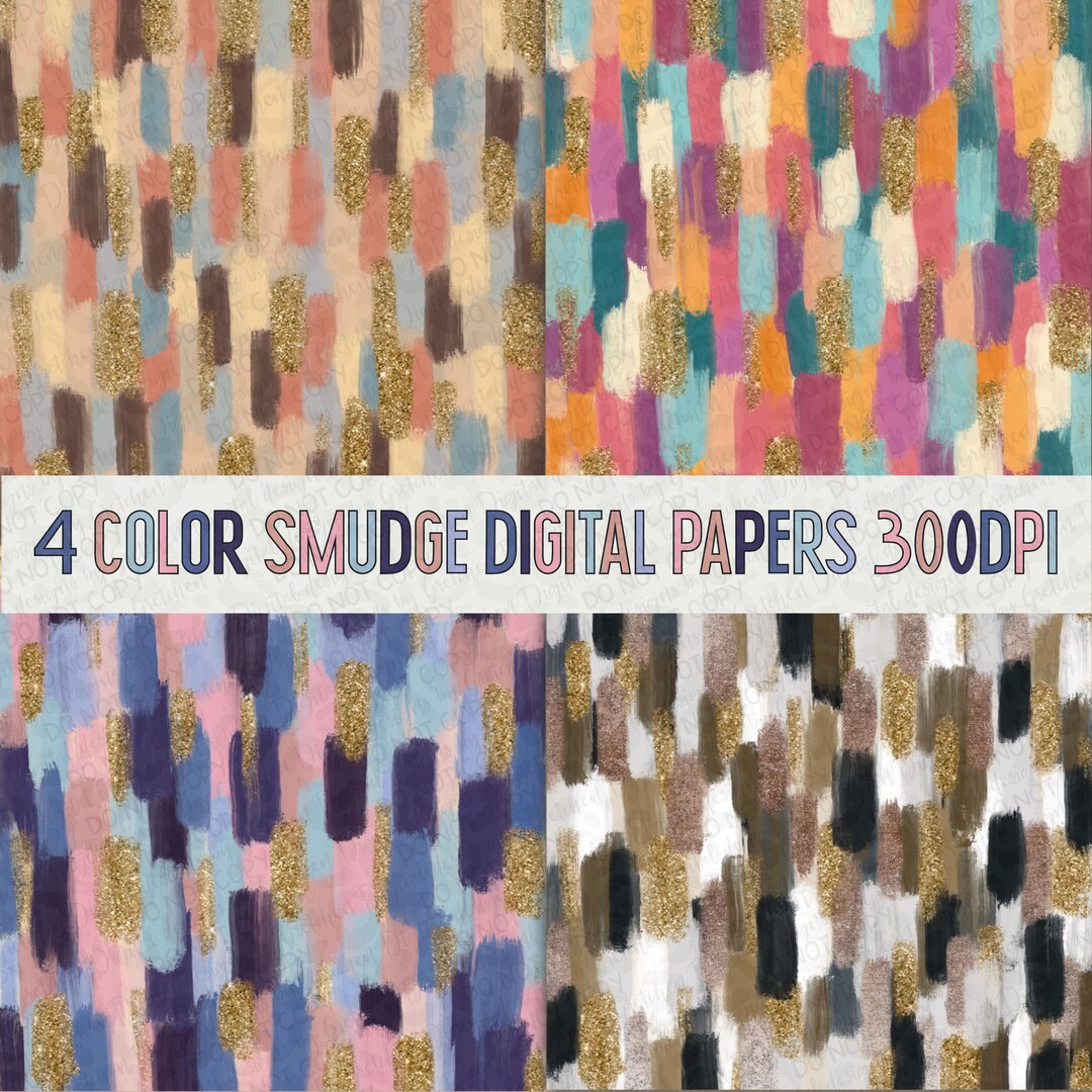 Color Smudge With Gold Glitter Digital Papers 4 JPEG Files 300 Dpi ...