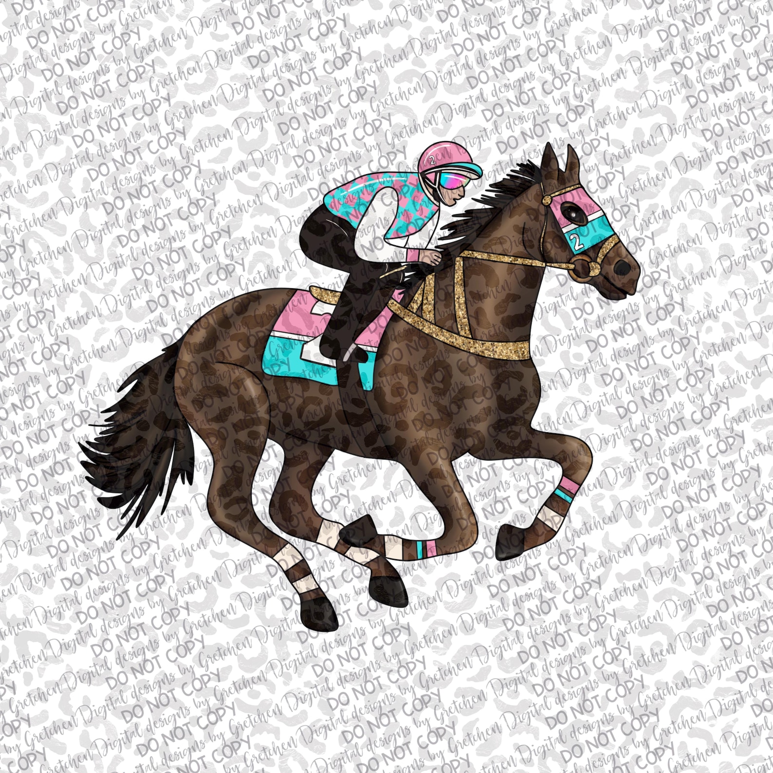 Hand Drawn Race Horses With Jockeys and Silks Kentucky Derby 4 Pngs ...