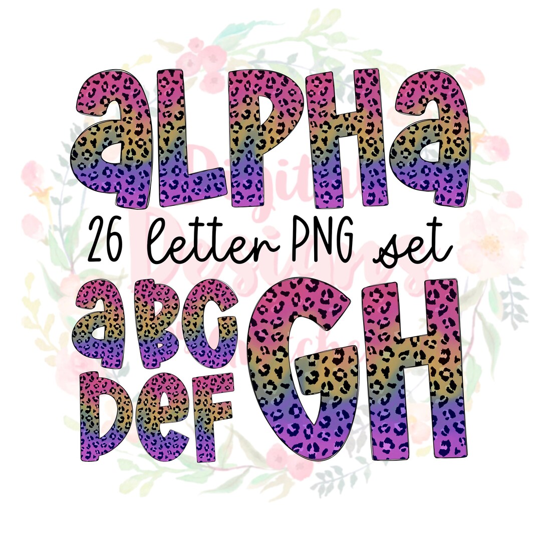 Leopard Rainbow Alpha Set 26 PNG Files Digital Download Sublimation - Etsy