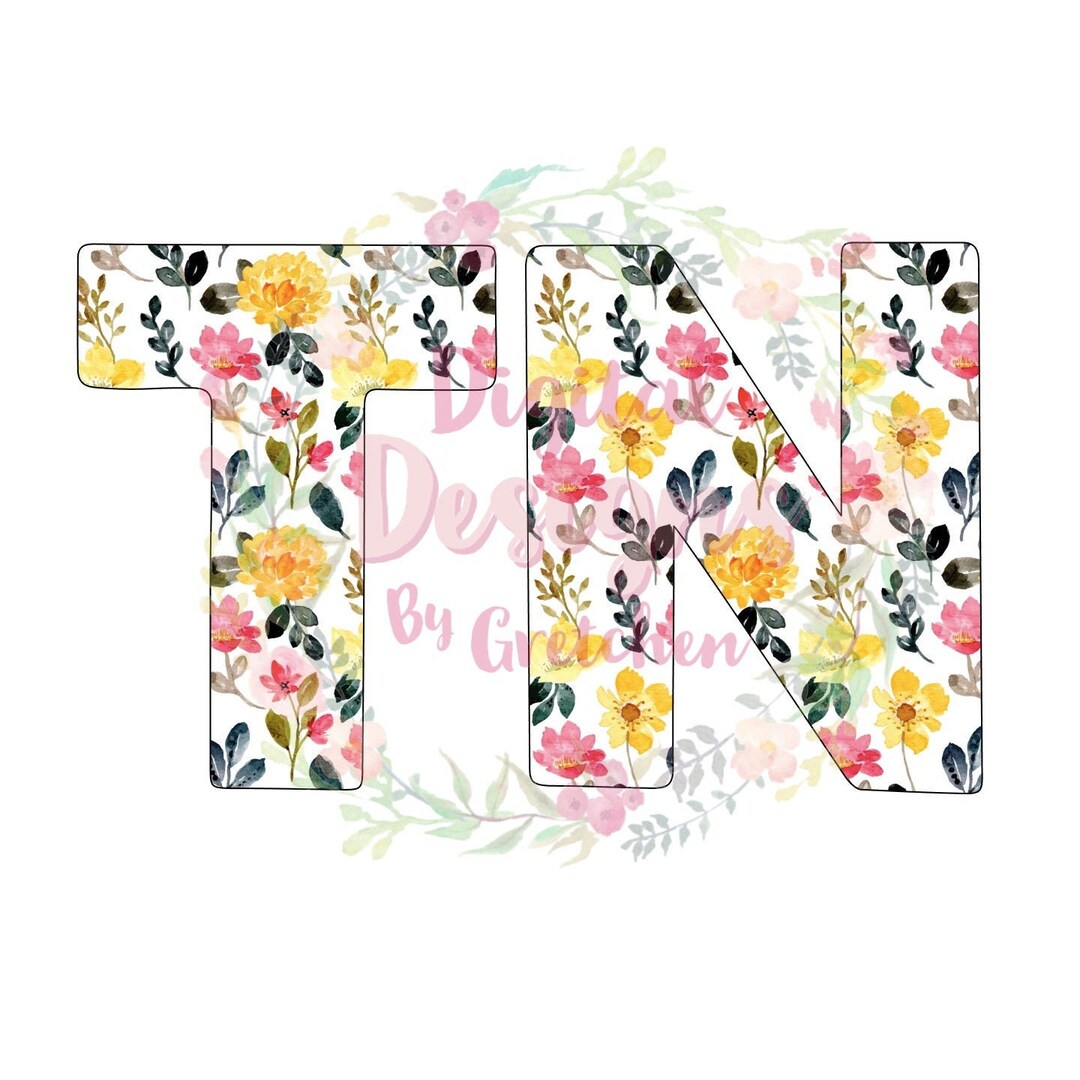 TN Tennessee Floral State Initials PNG Digital Download Sublimation - Etsy