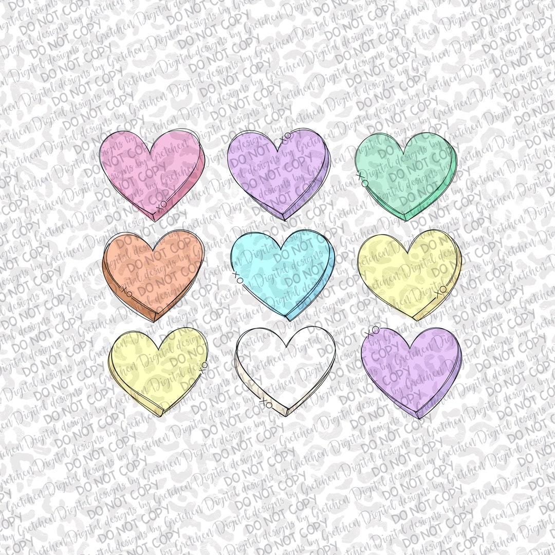 Hand Drawn Fill in Your Own Conversation Hearts Cute 9 Heart Block Png ...