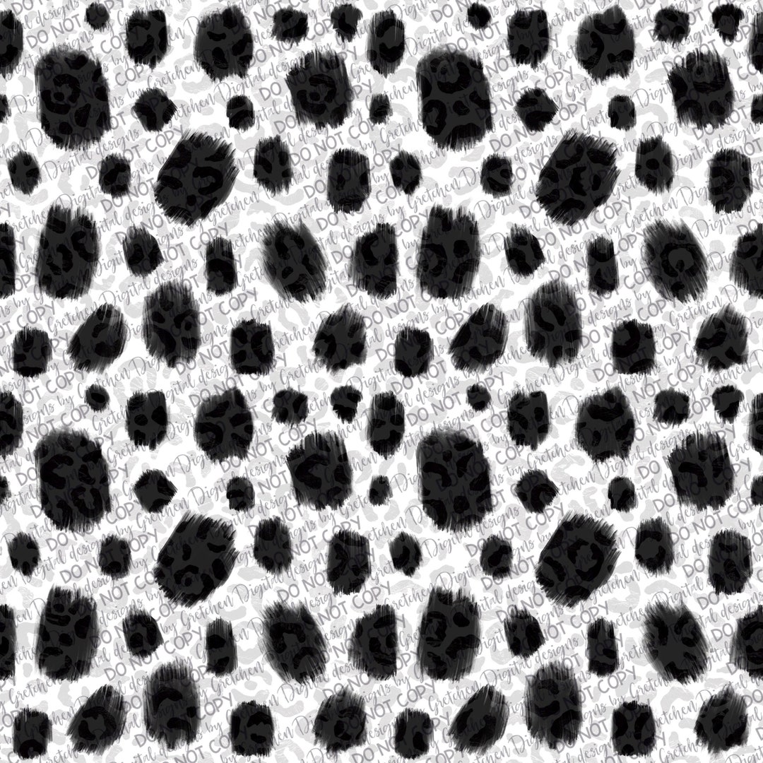 Dalmatian Black Spots Brush Strokes Digital Paper on White Background ...