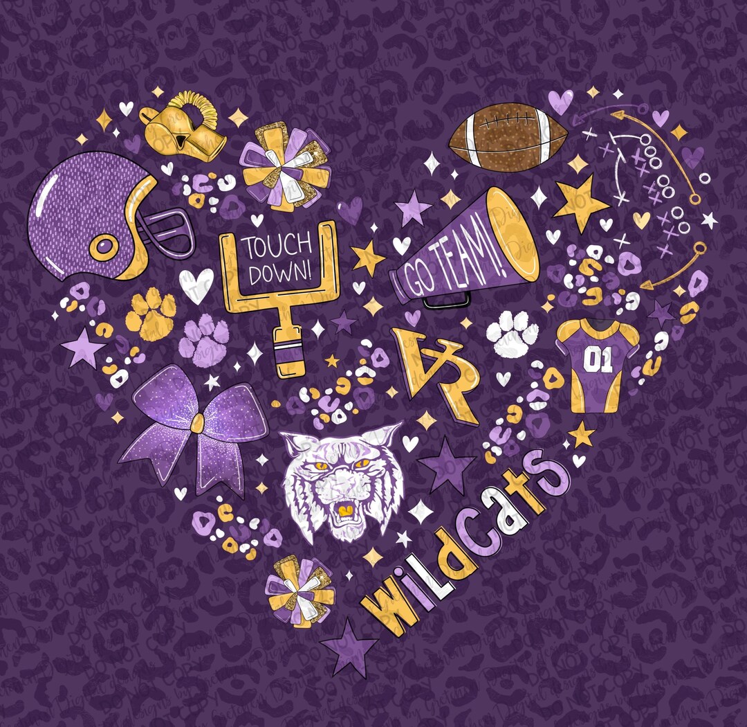 VR Wildcats Purple and Gold Football Heart Design Png Digital Download ...