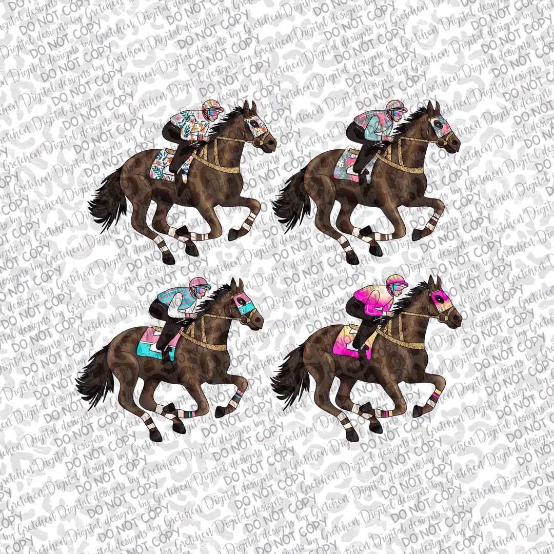 Hand Drawn Race Horses With Jockeys and Silks Kentucky Derby 4 Pngs ...