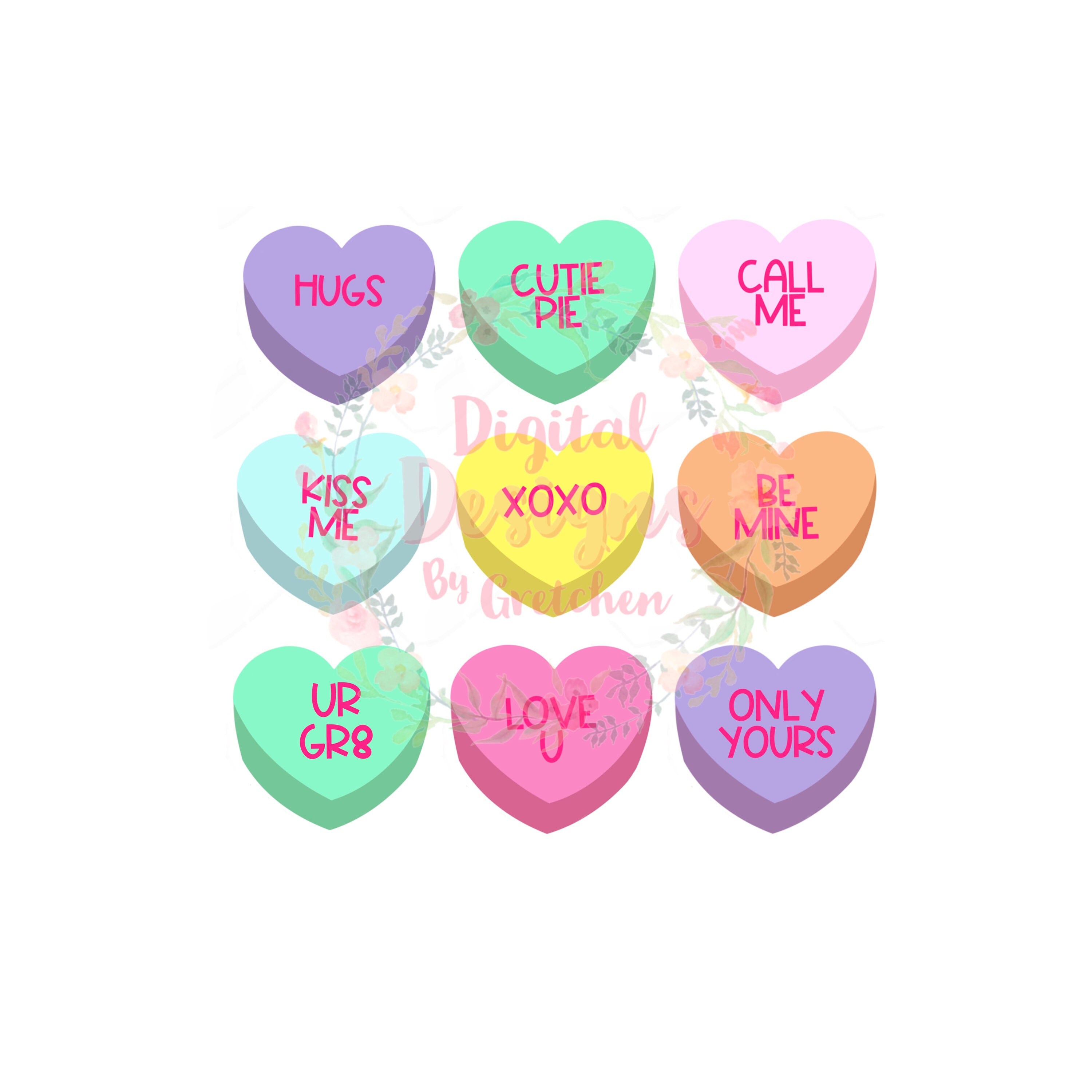 Valentine's Day Cute Candy Hearts PNG Digital Download Sublimation Kids ...
