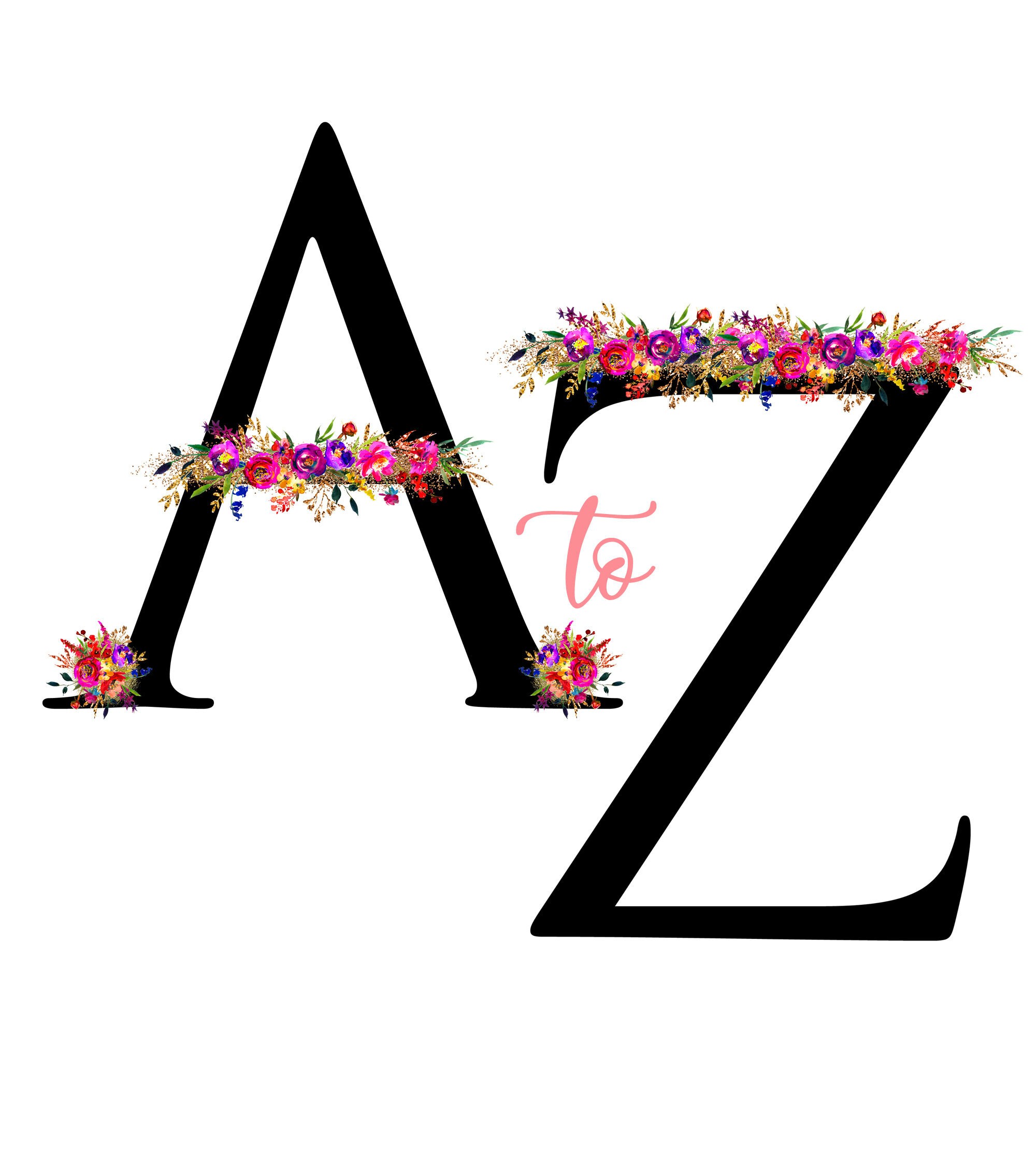 Floral Alphabet High Quality Digital Clip Art Clipart Printable Instant ...