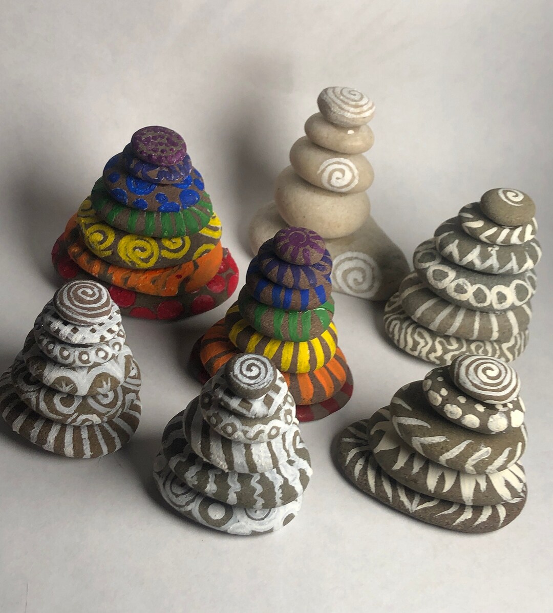 Hand Painted Rock Cairns Stacked Lake Rocks With Creative - Etsy