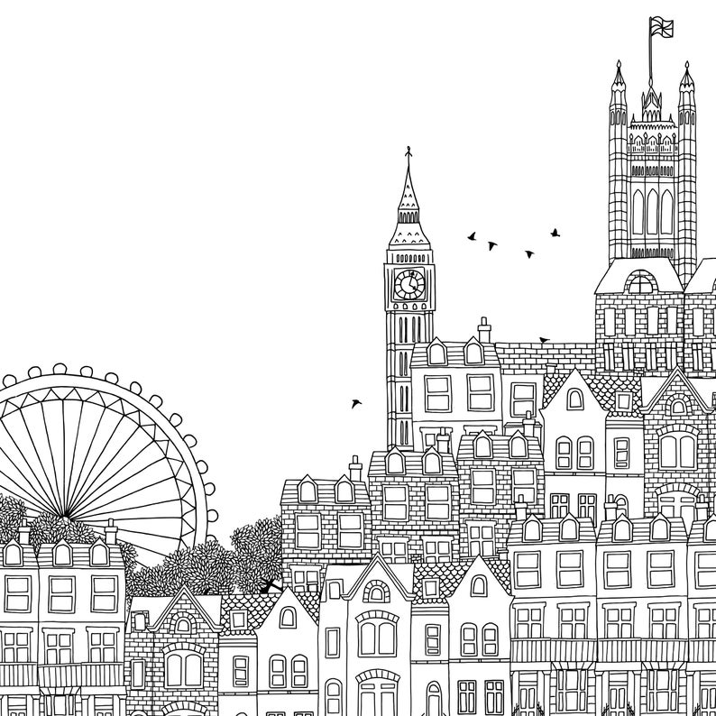 London Coloring Book Wallpaper Giant Coloring Book London | Etsy