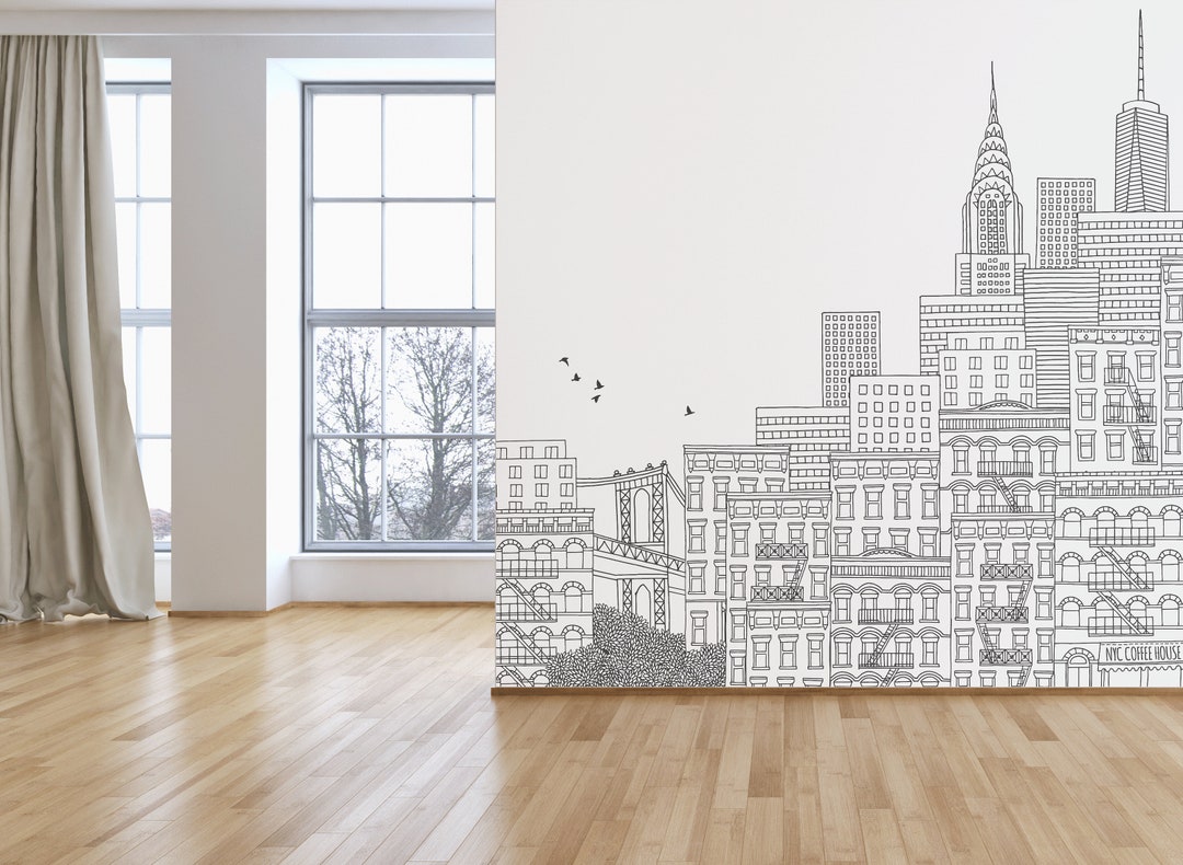 NYC Coloring Book Wallpaper, Giant Coloring Book, NYC Mural, Coloring ...