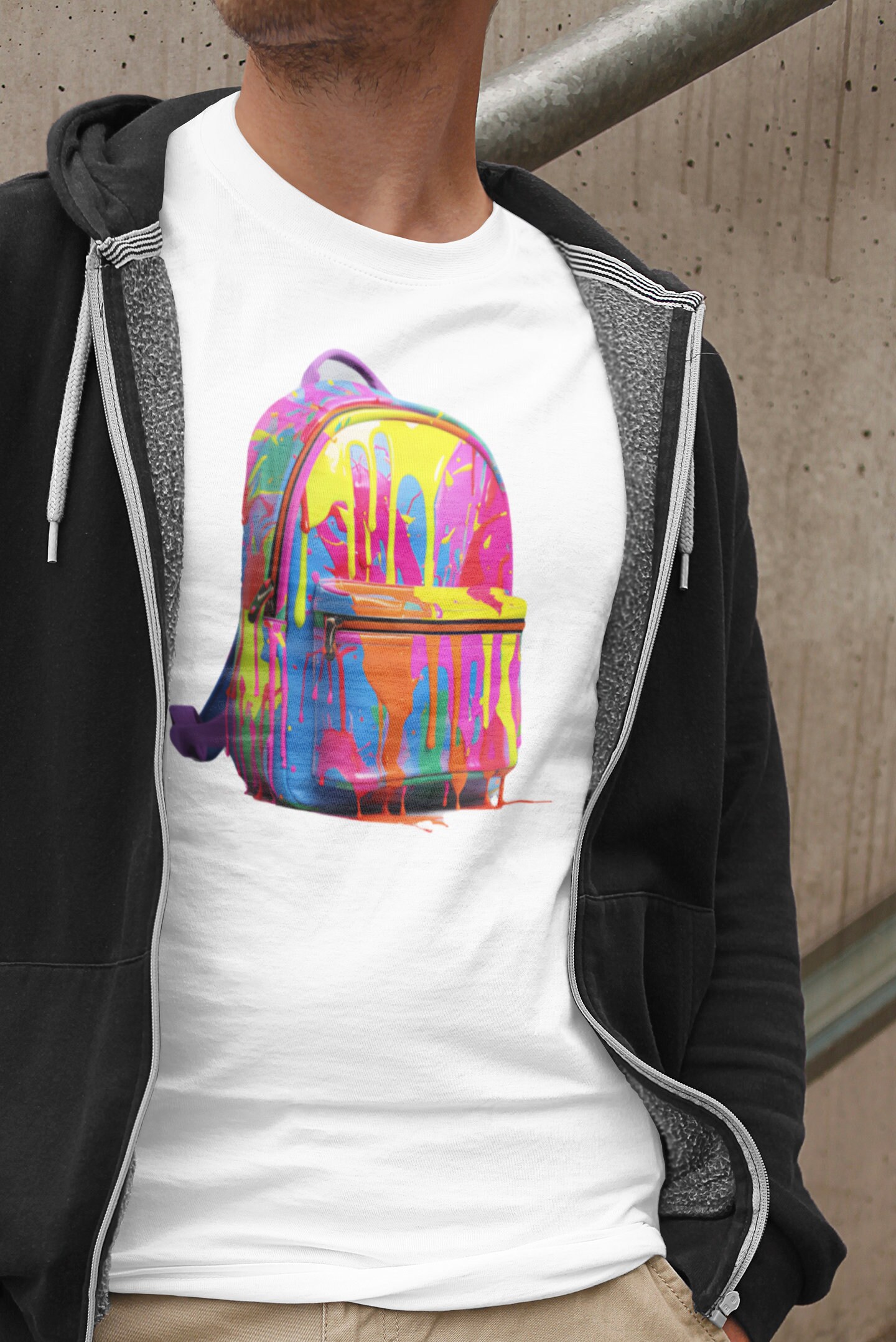 Midjourney T Shirt AI Generated Back to School, Backpack Dripping Paint ...