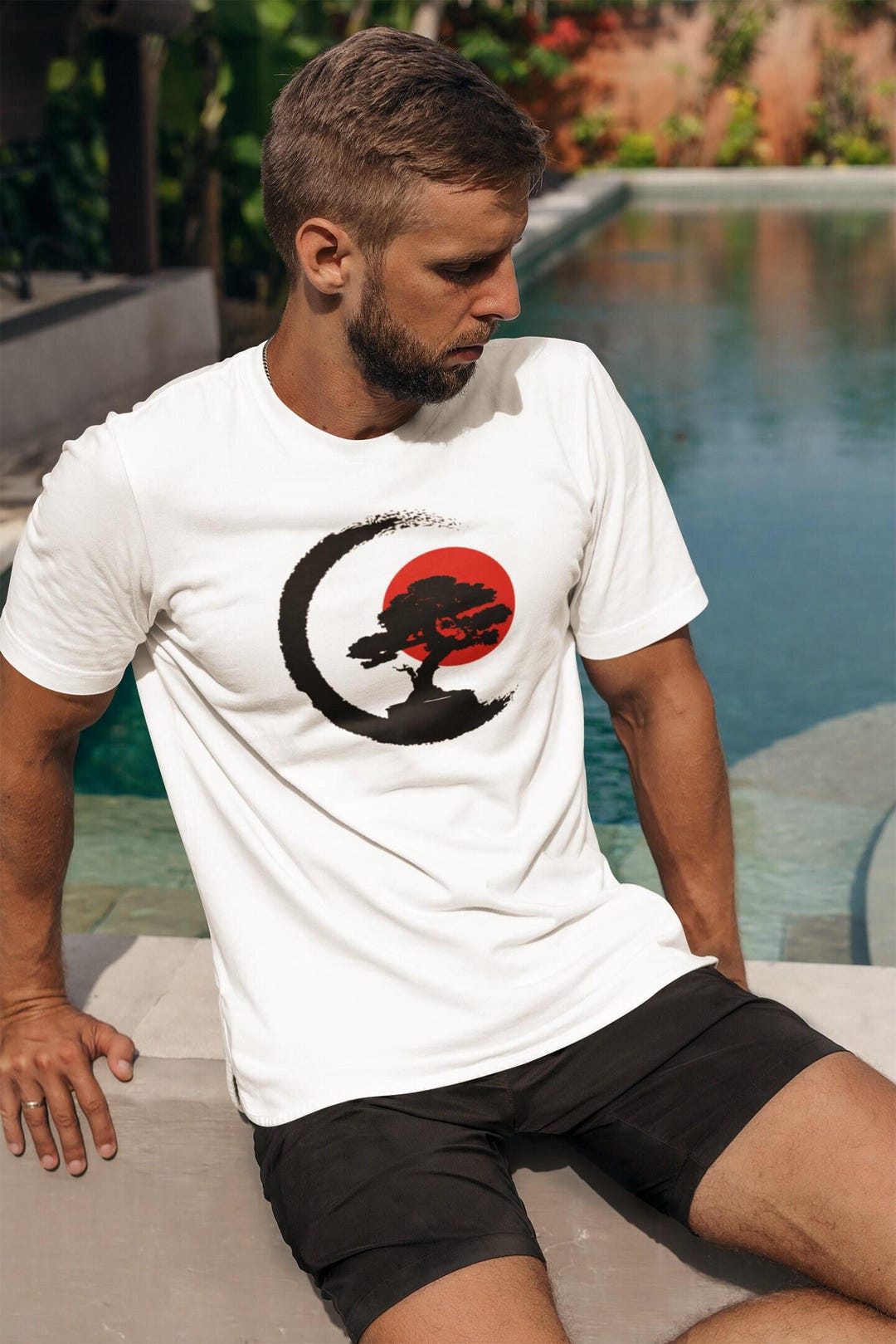 Bonsai Tree T Shirt With Rising Red Sun, Japanese Tree and Sun Symbol ...