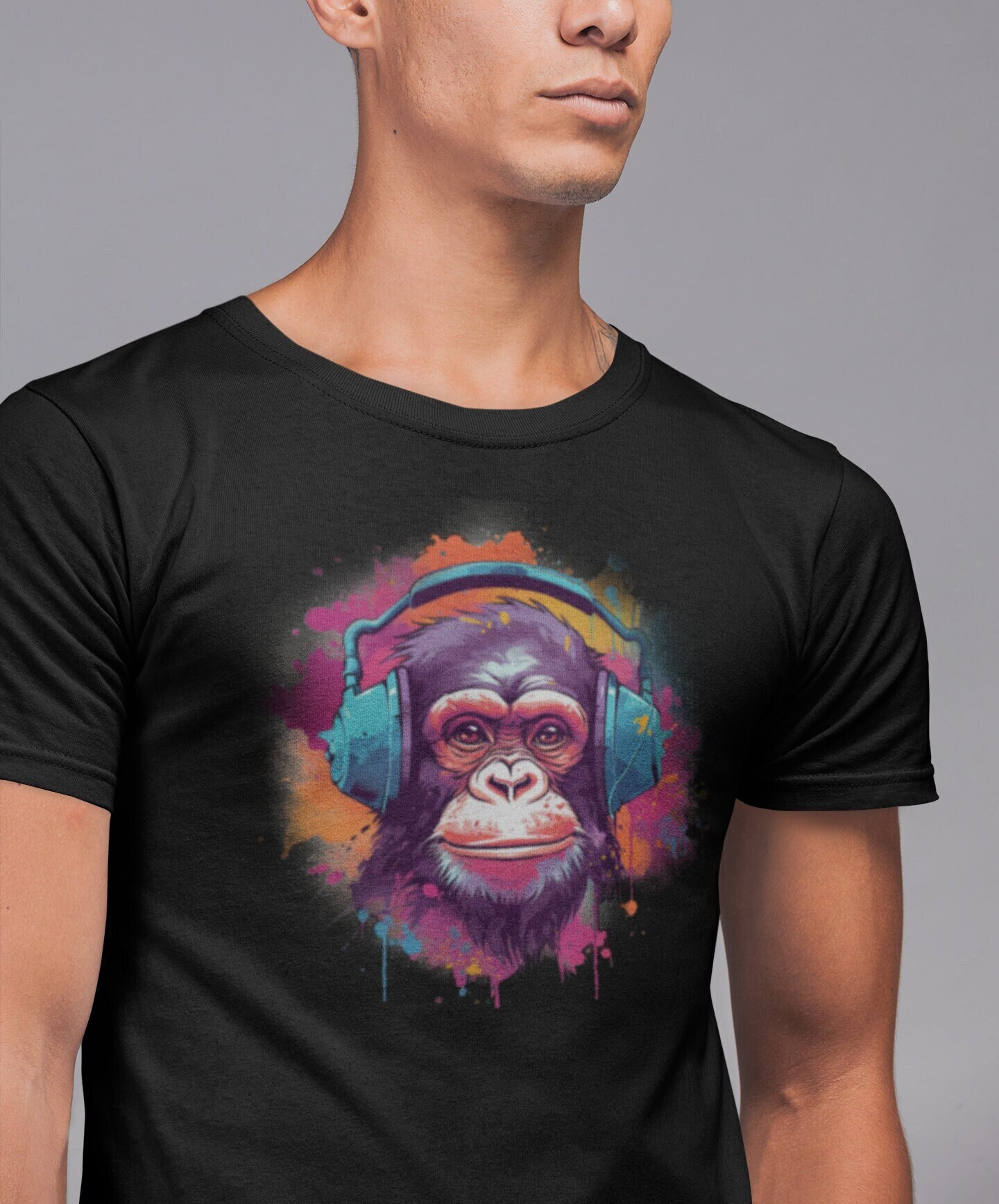Monkey Shirt Monkey T-shirt Headphones DJ Monkey Tshirt Wild Animal ...