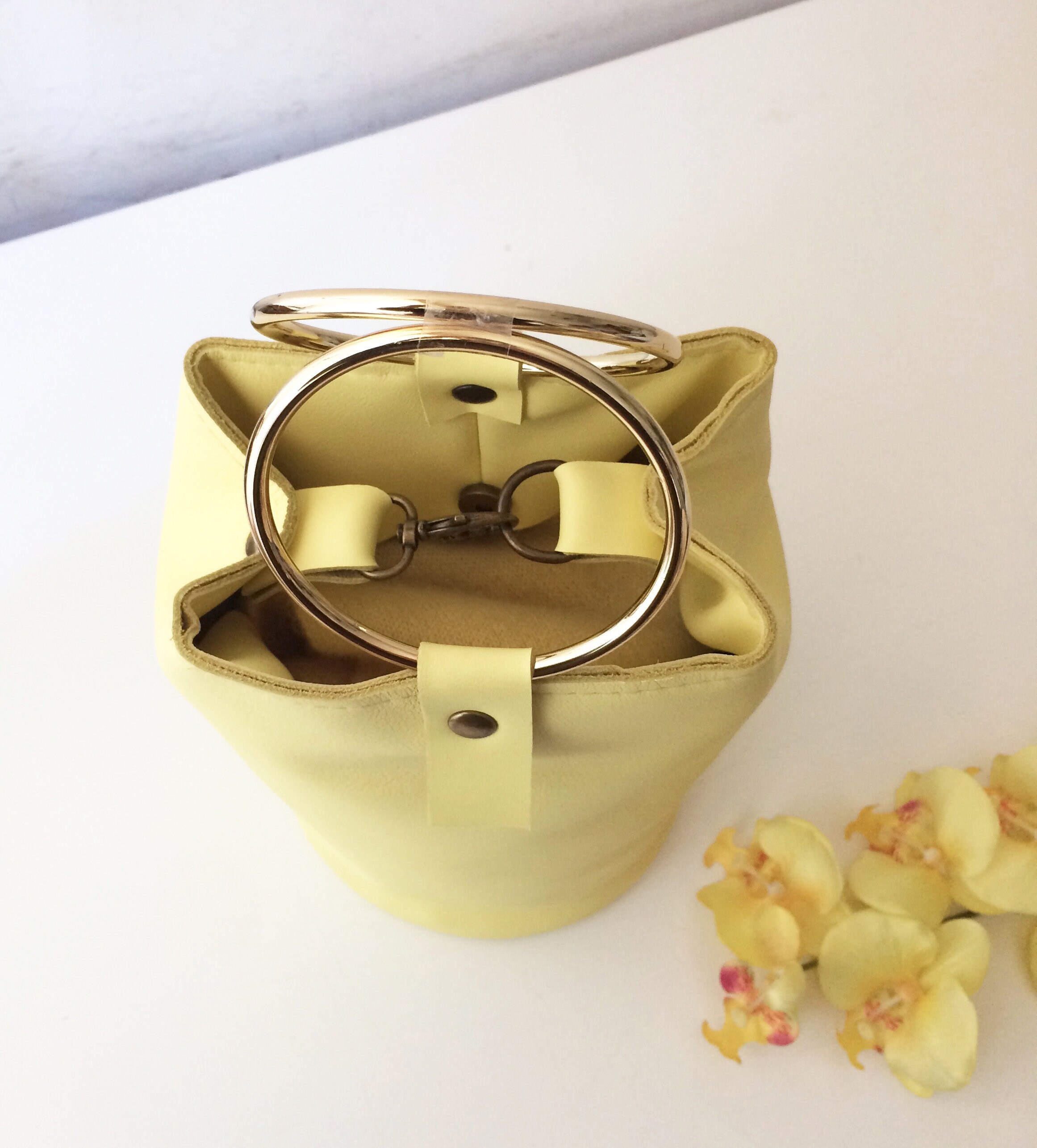 Yellow Leather Bag Yellow Bucket Bag With Detachable - Etsy