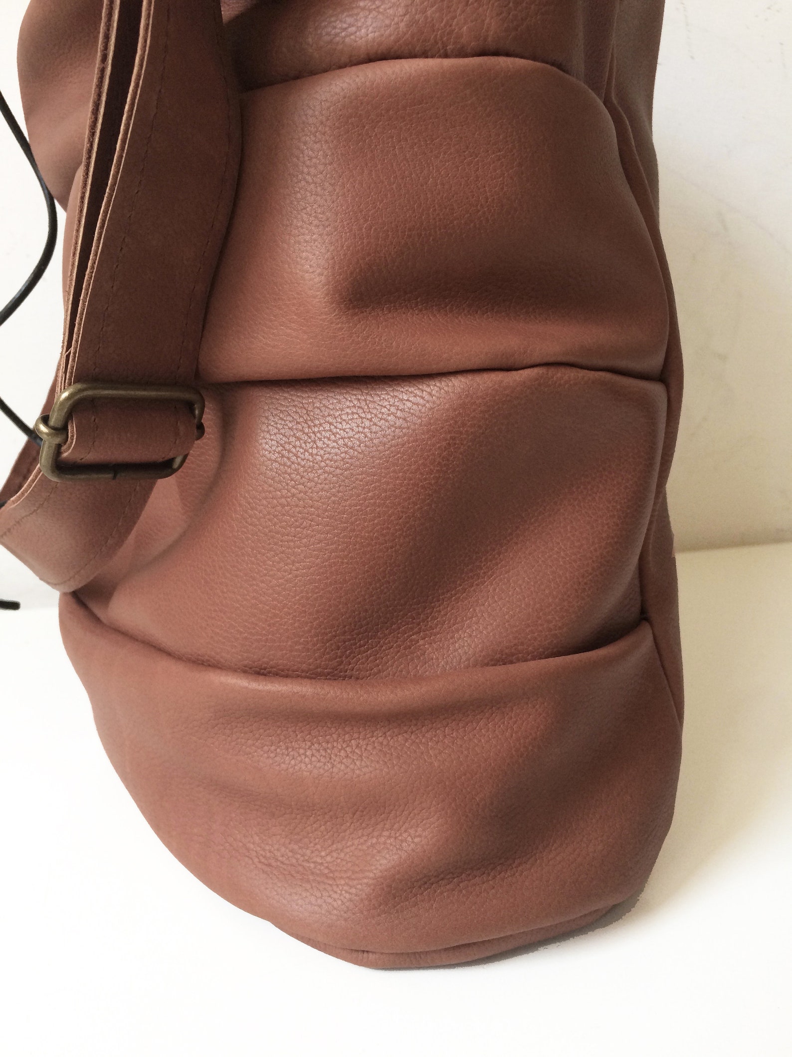 Leather Bucket Bag With Adjustable Shoulder Strap, Bag Women in Brown ...