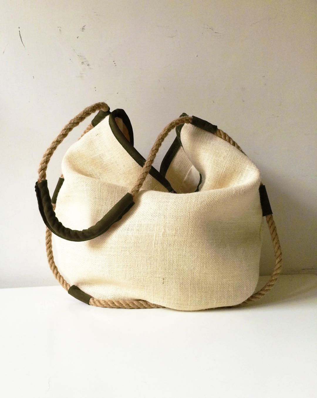 Jute Bag for Woman, Large Jute Bag, Jute Leather Bag, Jute Handbag ...