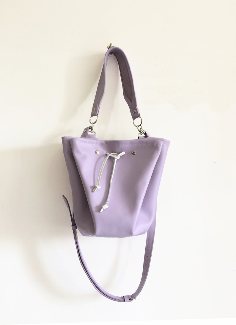 Leather Bucket Bag, Lilac Leather Bag, Lilac Purse, Crossbody Bucket ...