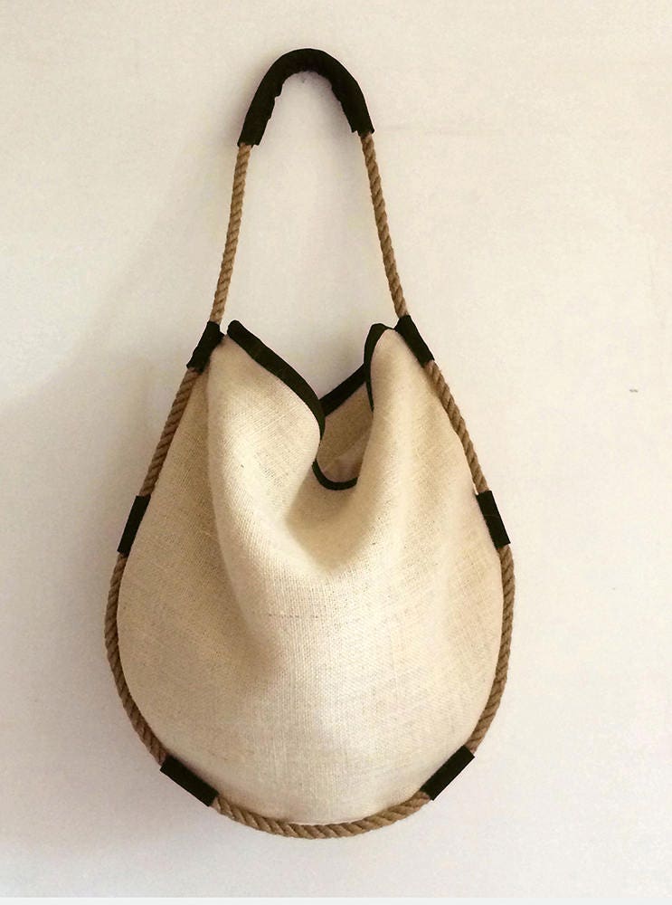 Jute Bag for Woman, Large Jute Bag, Jute Leather Bag, Jute Handbag ...