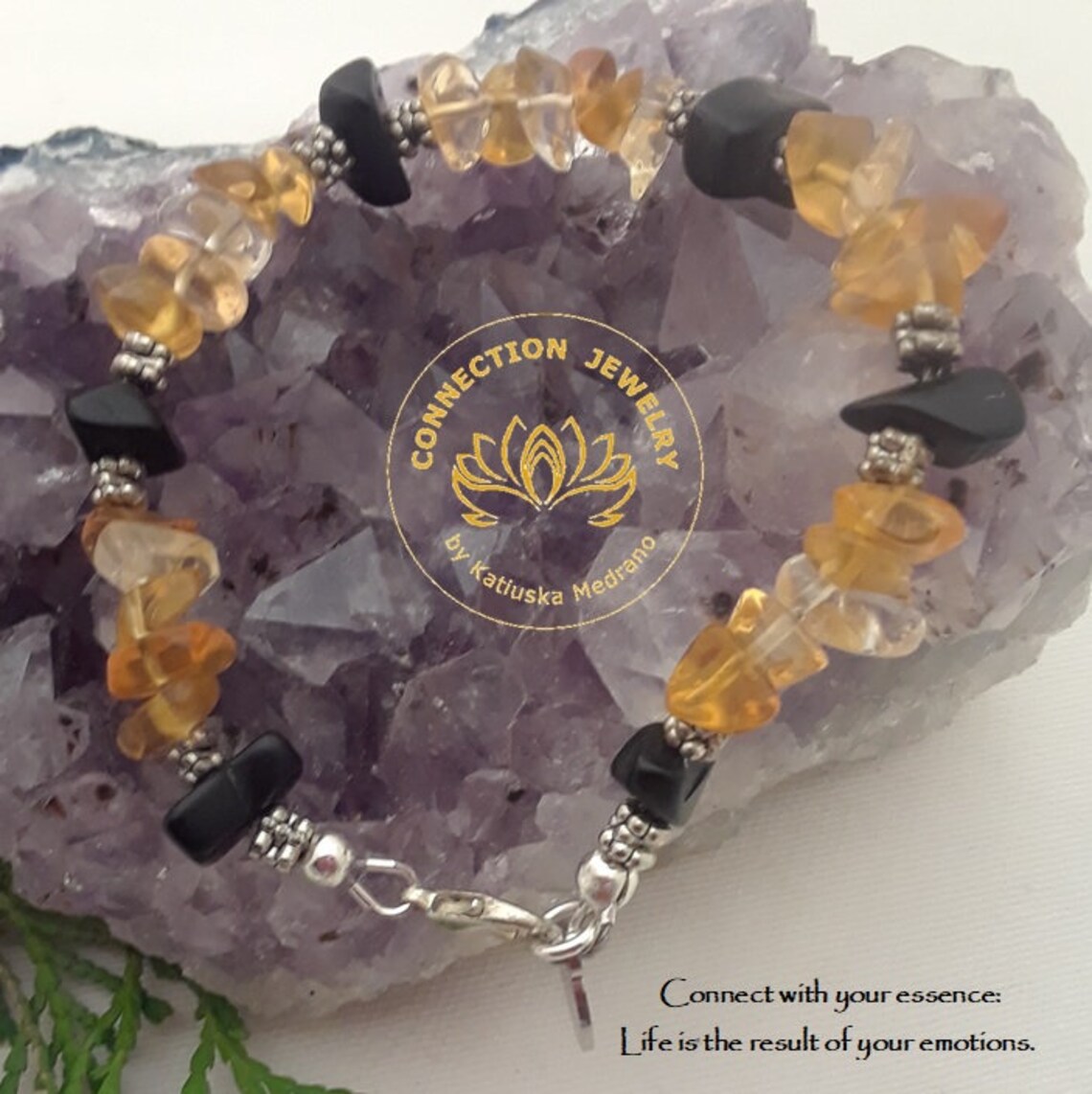 Protection Bracelet Citrine Obsidian Gemstone Chakra Balancing Handmade ...