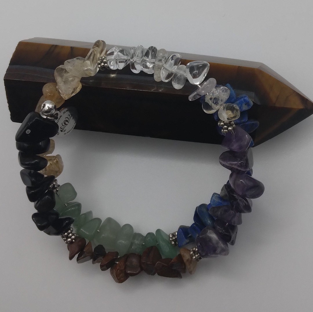7 Seven Chakra Bracelet Yoga Bracelet, Natural Stone With Silver Memory ...