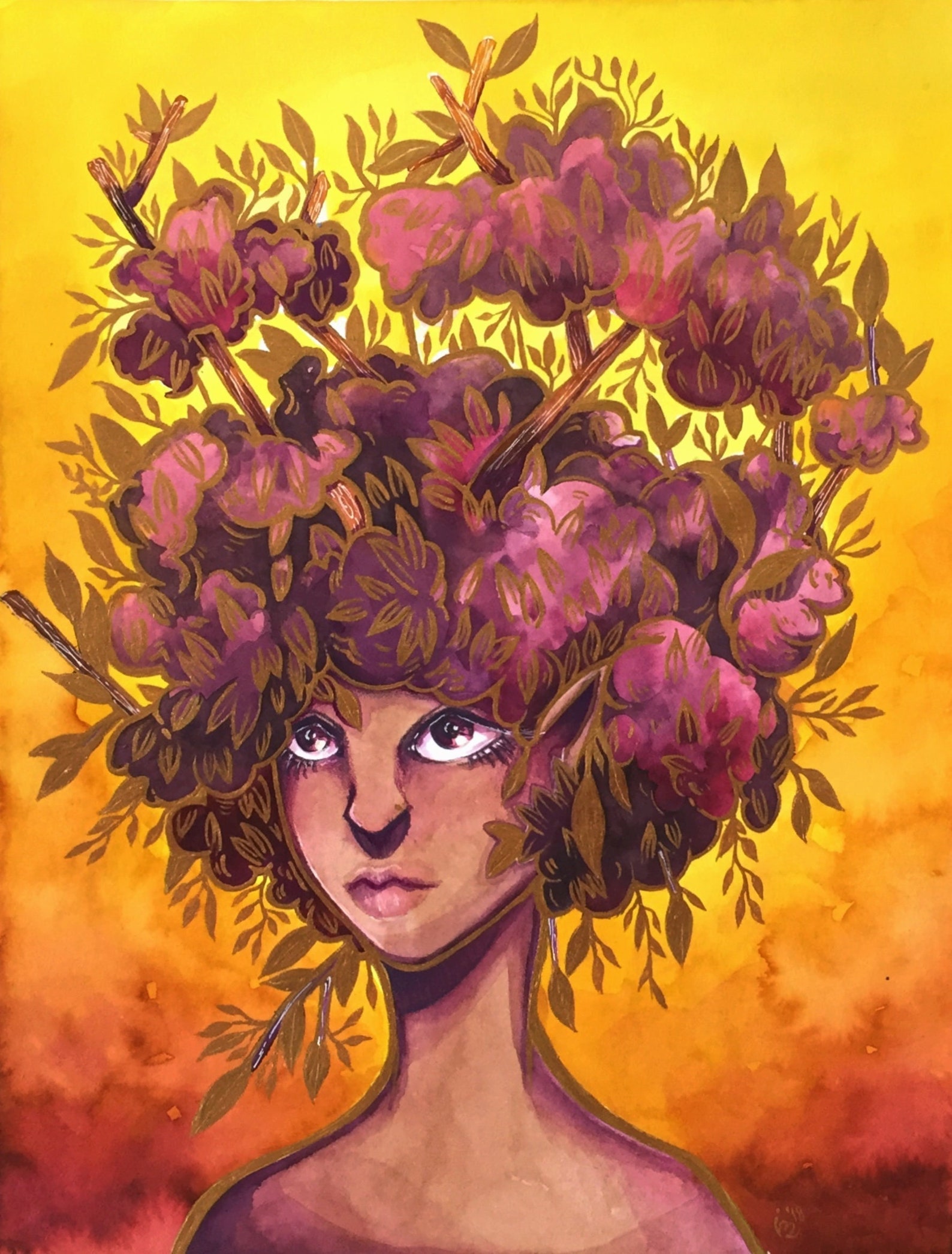 Original Watercolor and Ink Fantasy Painting With Gold - Etsy