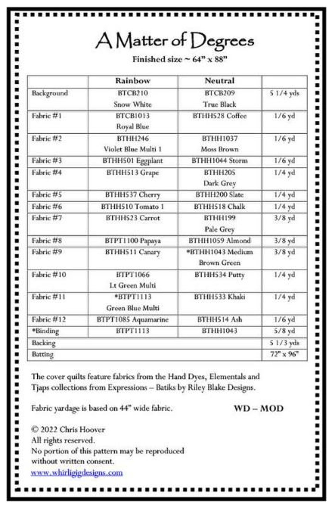 A Matter of Degrees Quilt Pattern by Chris Hoover Whirligig Designs ...