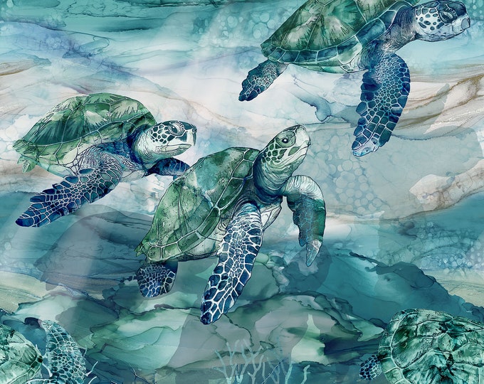 Sea Breeze Sea Turtle Fabric in Blue Multi by Northcott DP27095-44 - Etsy