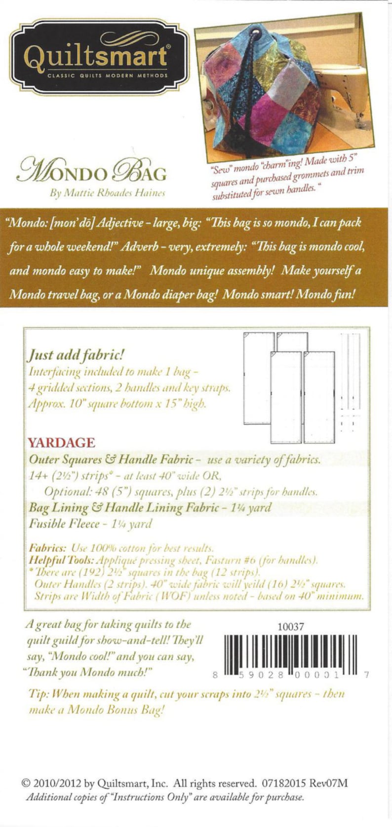 Mondo Bag Pattern Fun Pack by Quiltsmart QS10037 | Etsy