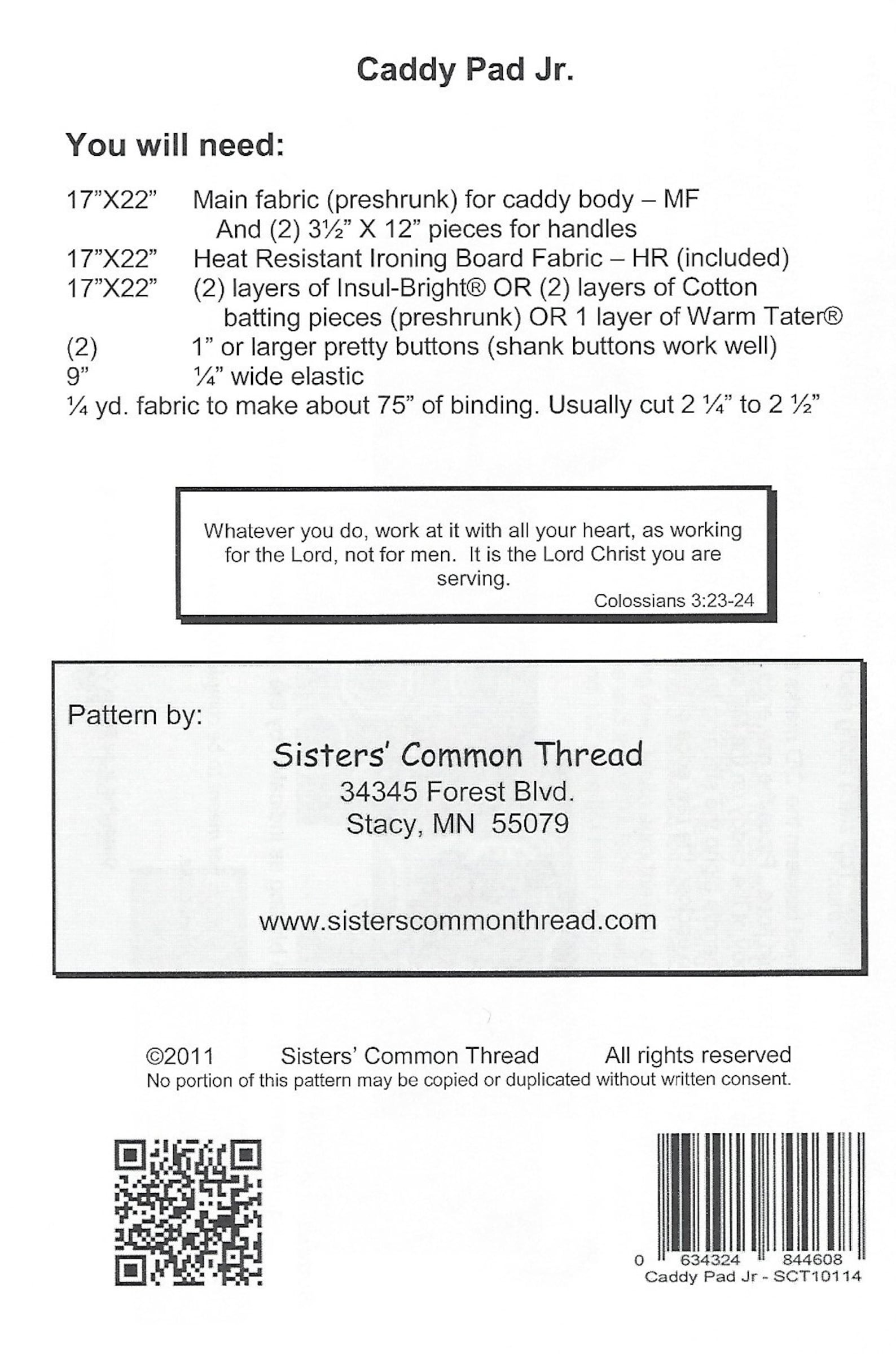 Caddy Pad Jr. Pattern by Sister's Common Thread SCT114 - Etsy
