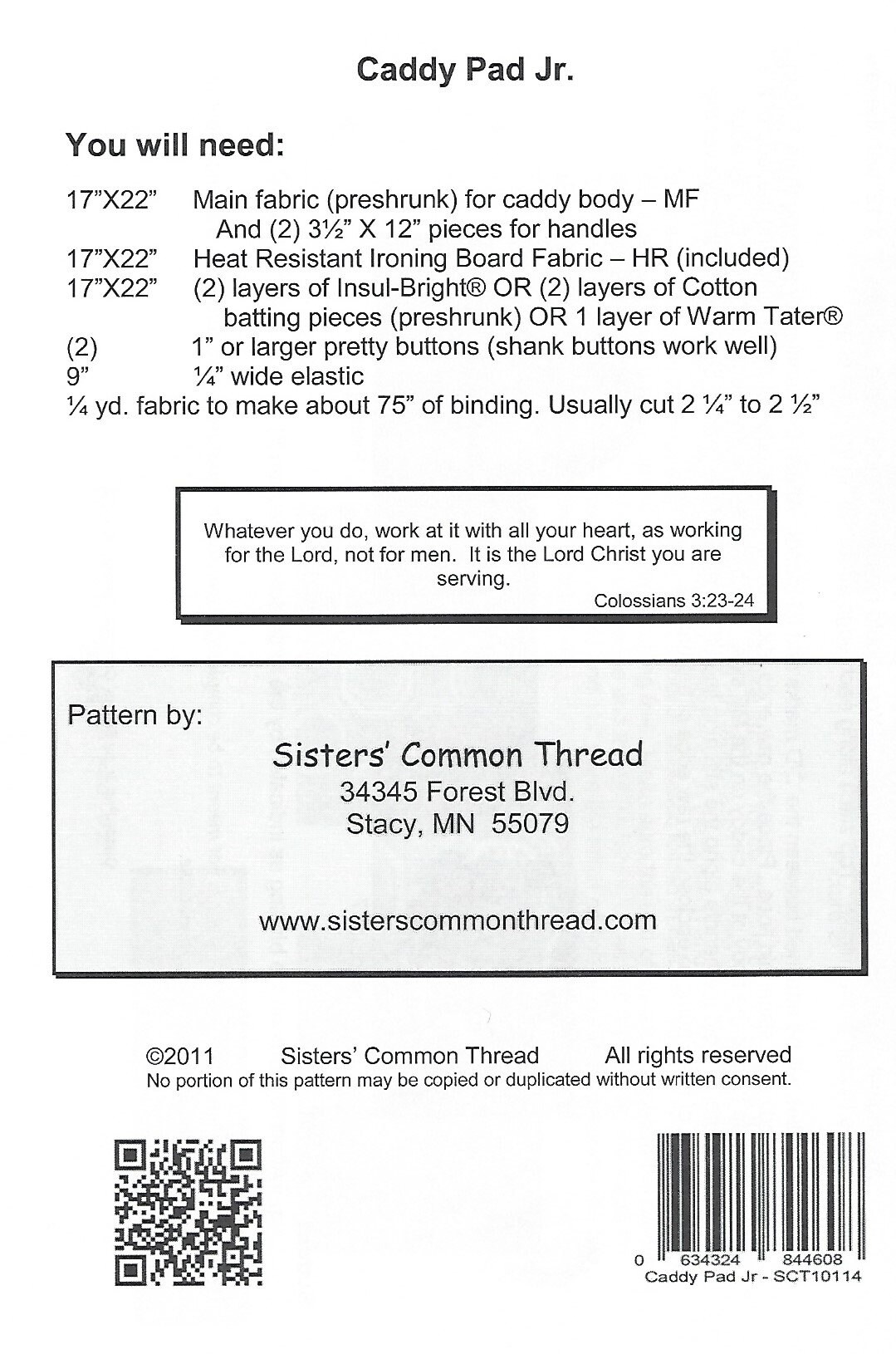 Caddy Pad Jr. Pattern by Sister's Common Thread SCT114 - Etsy