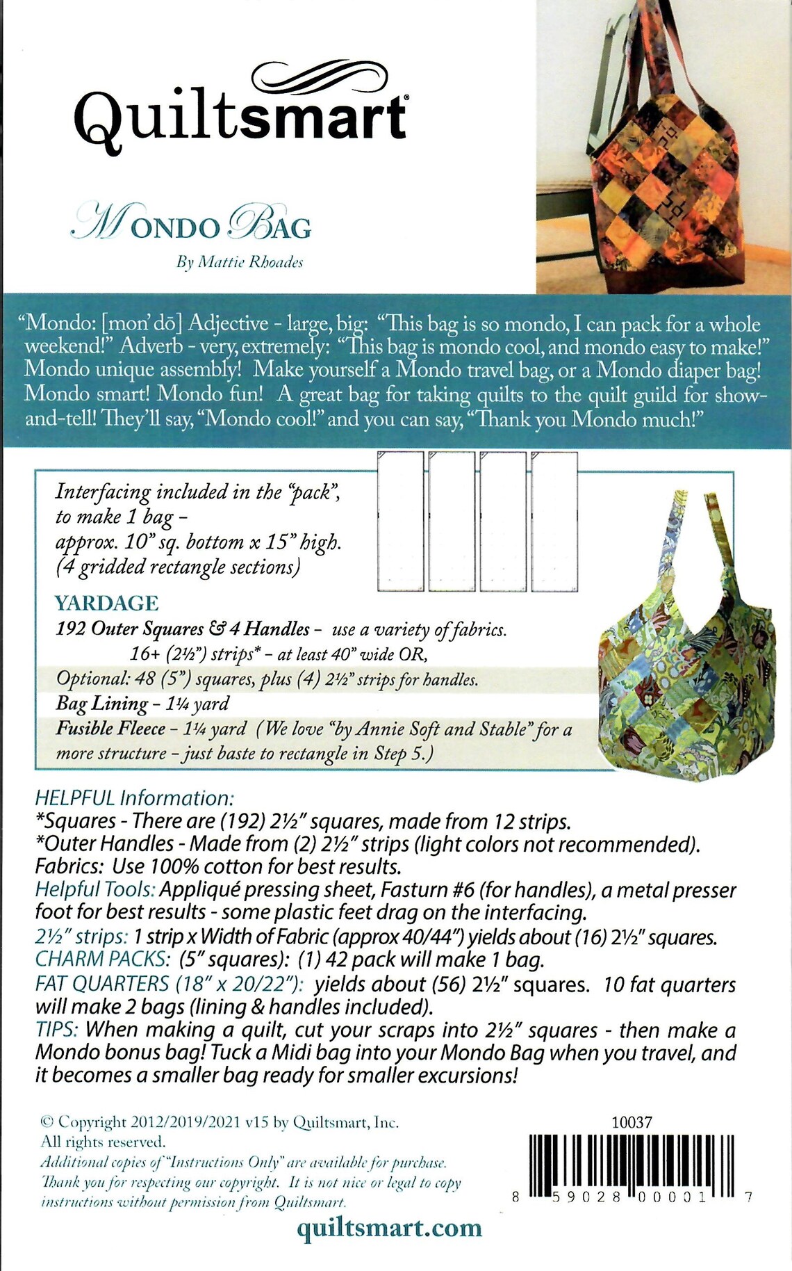 Mondo Bag Pattern Fun Pack by Quiltsmart - Etsy