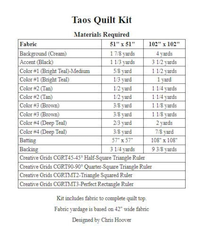 Taos Quilt Kit 51" X 51" Designed by Chris Hoover From Whirligig ...