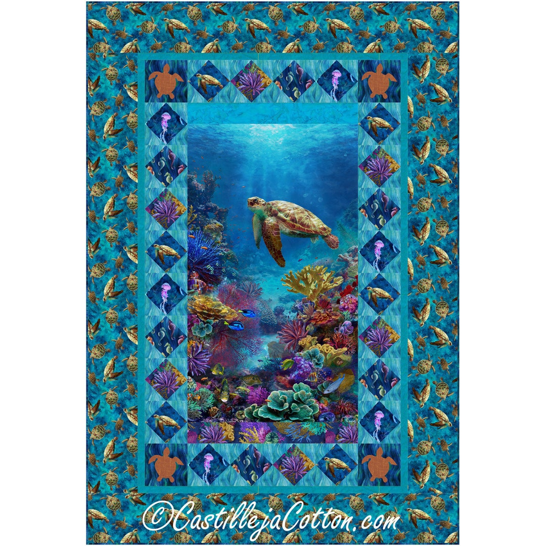 Turtle and Sea Life Quilt Pattern by Castilleja Cotton, A Panel Quilt ...
