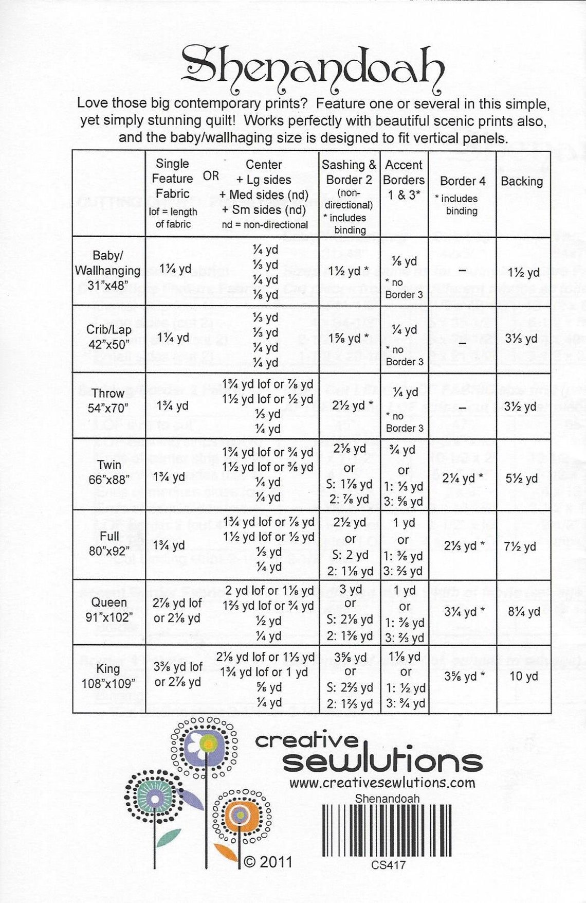 Shenandoah Quilt Pattern by Creative Sewlutions CS417 - Etsy