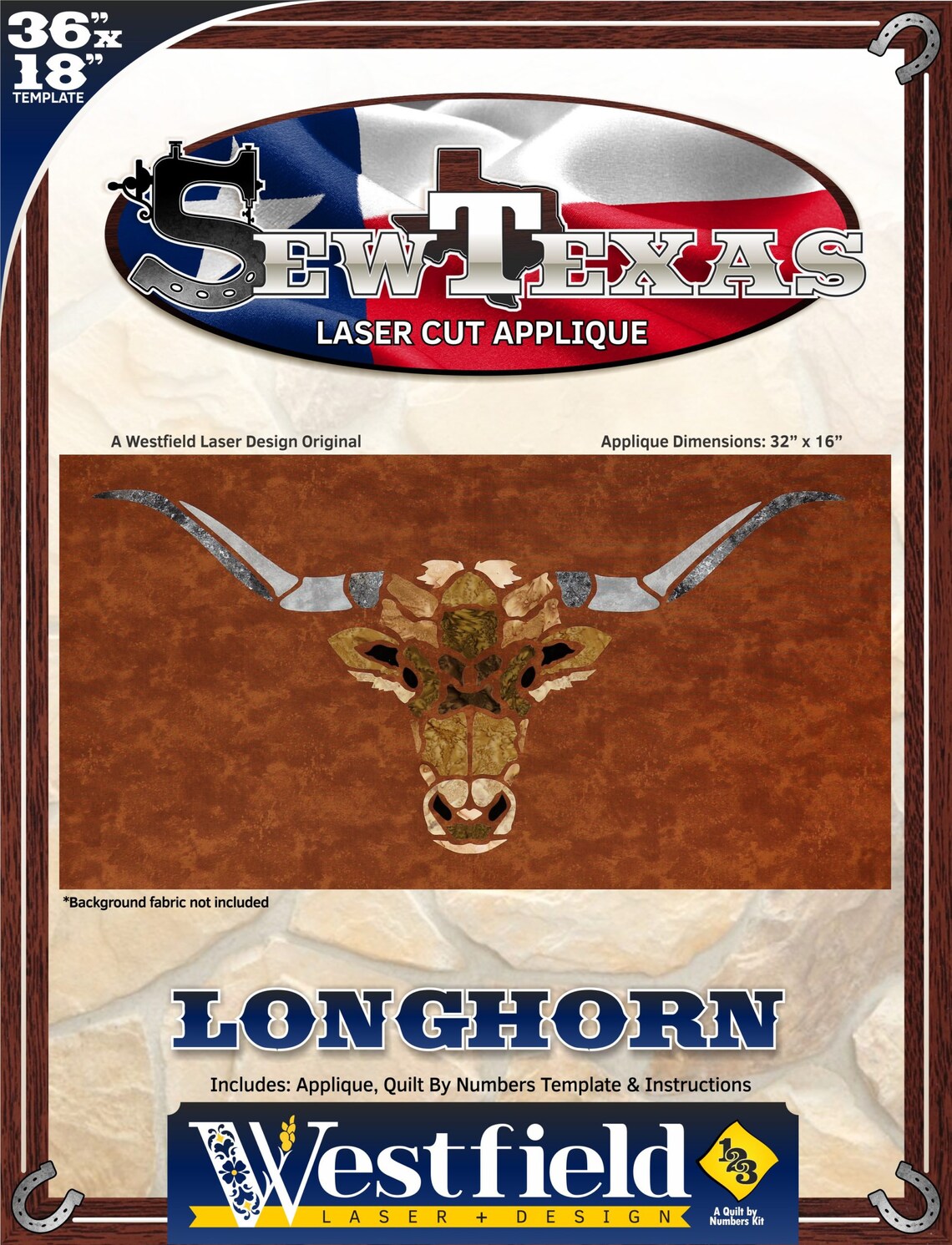 Longhorn 36 X 18 Laser Cut Applique Kit by Westfield Laser Design ...