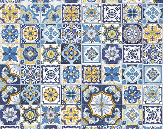 Mediterranean Escape French Blue Tiles End of Bolt Yardage 66 66 Inches ...