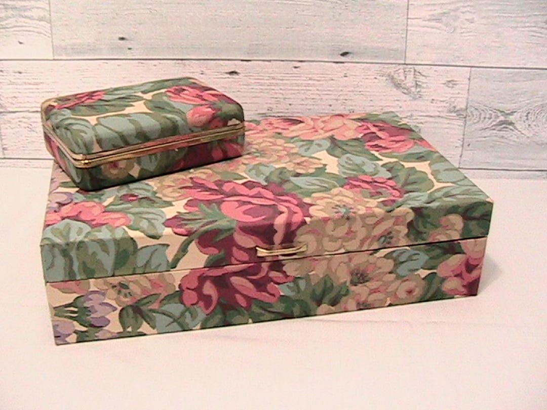 Jewelry Box, Vintage Mele Floral Fabric Jewelry Box and Matching Ring ...