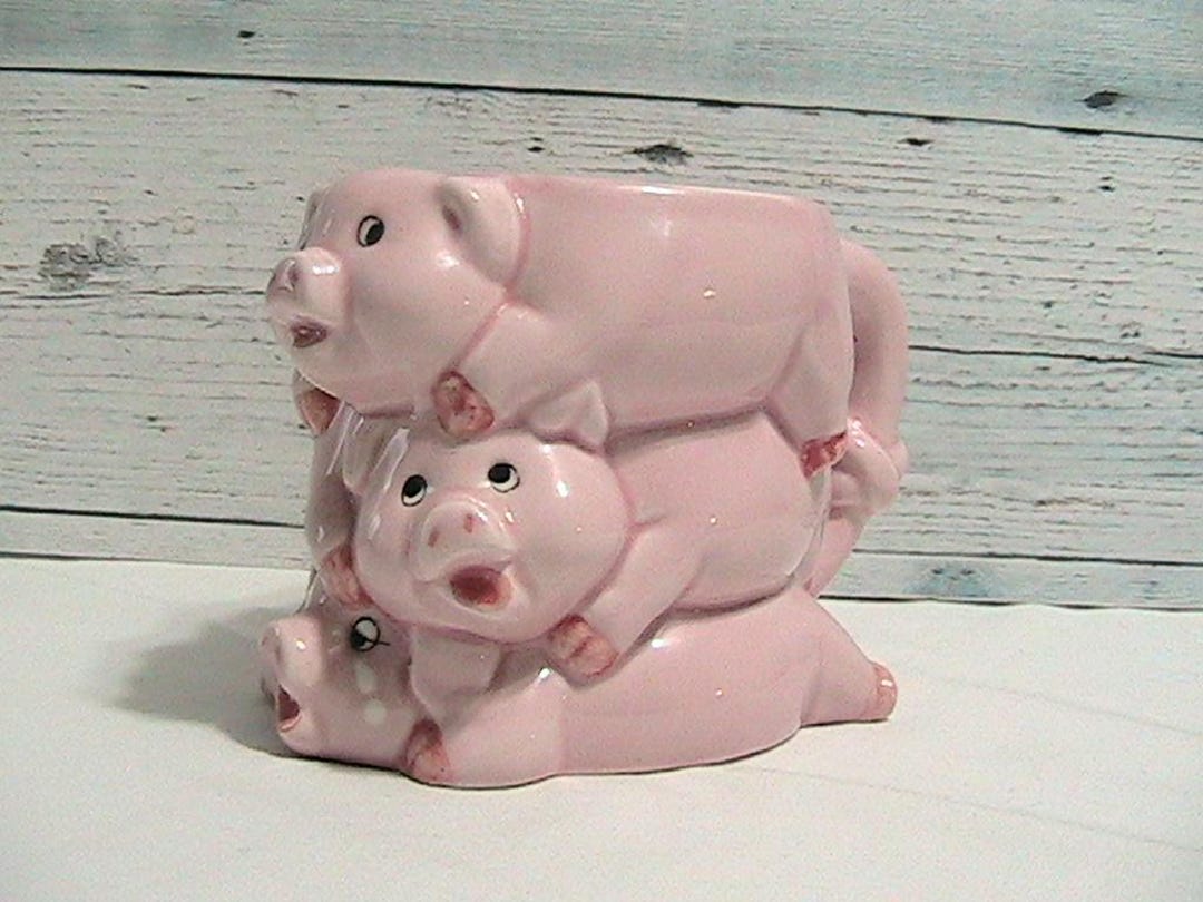 Mug, Three Pigs Handled Mug With 3D Pig Tail Handle, Made by Papel ...