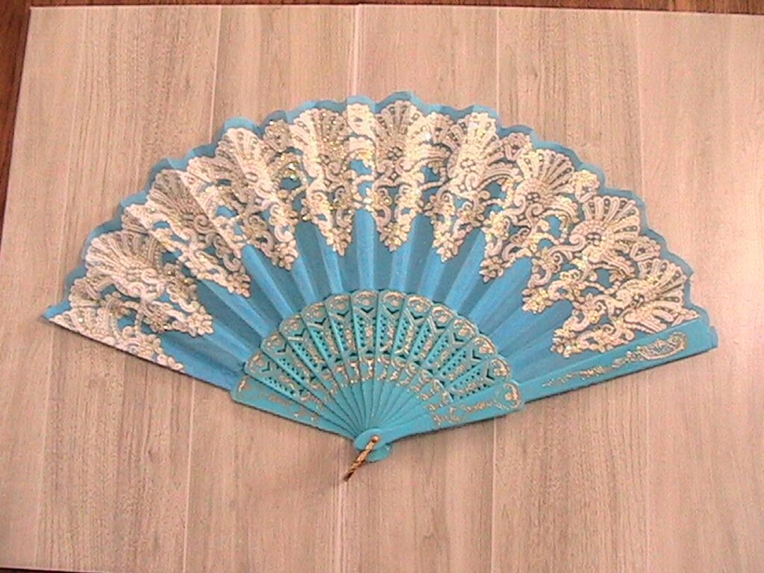 Hand Fan, Lightweight Light Blue White Gold Folding Hand Fan - Etsy