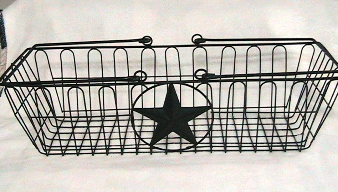 Metal Basket, Long Rectangle Double Handled Metal Basket With Star - Etsy