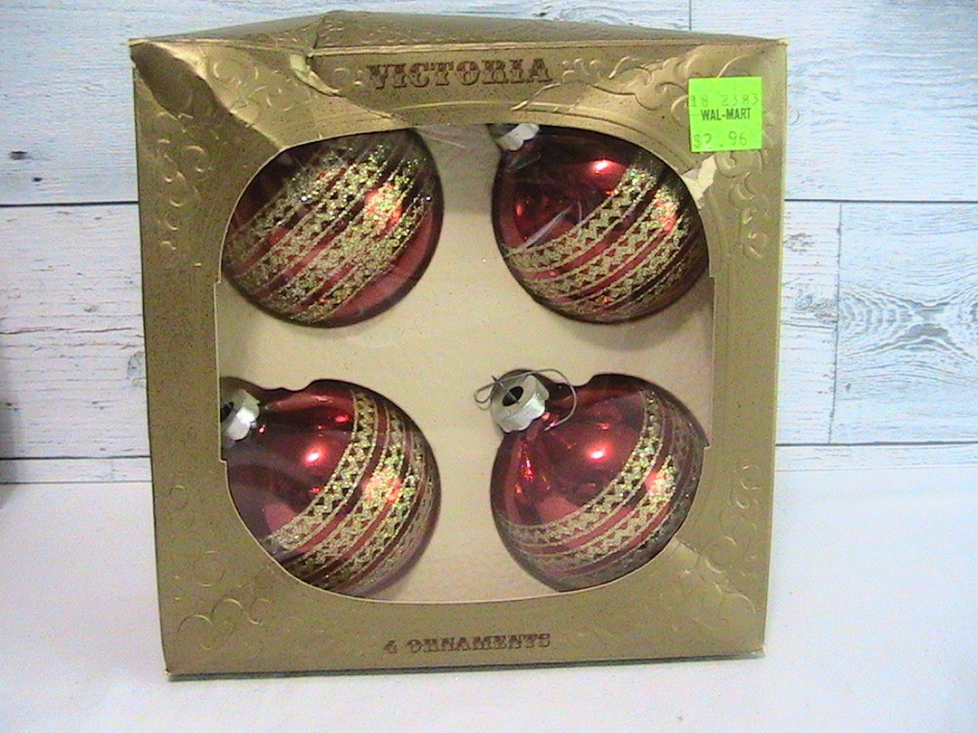 Ornaments, Vintage Red Gold Mica Victoria Ornaments, Set of 4 - Etsy