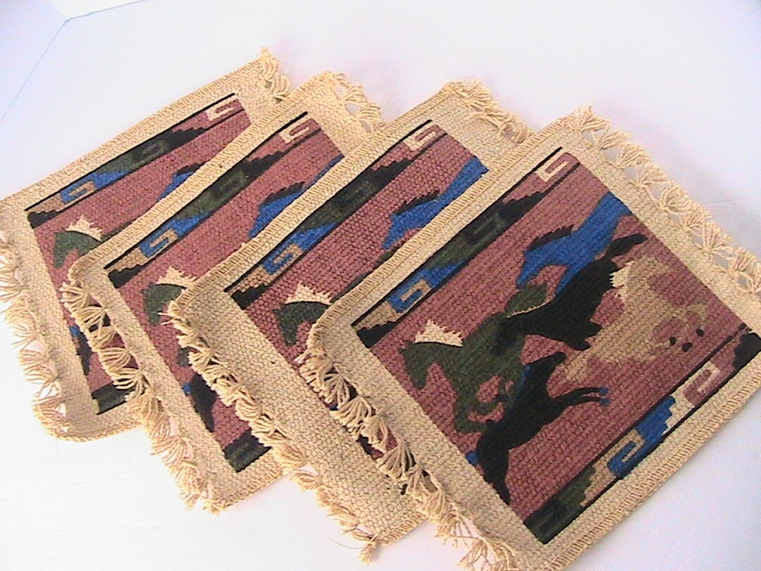 Coasters, Vintage Woven Cotton Stencil Western Southwestern Themed ...