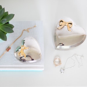 Vintage Silver Heart Jewelry Box, Silver Heart Ring Box, Heart ...