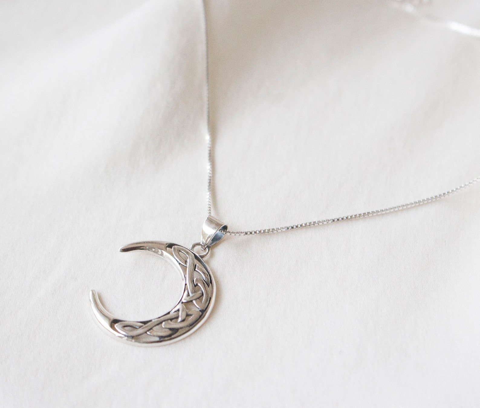 Celtic Crescent Moon Necklace 925 Sterling Silver Celtic Moon - Etsy