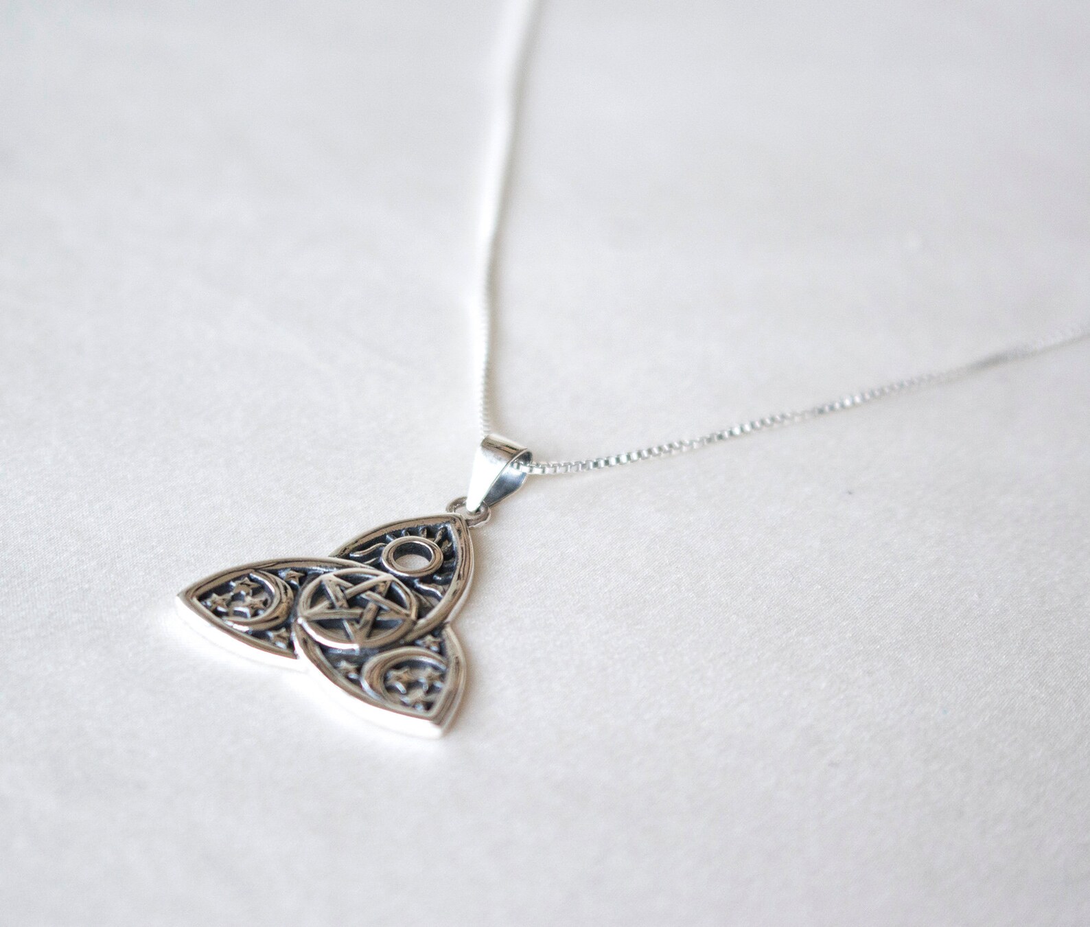 Celtic Trinity Knot Moon Star Pentacle Pendant Silver Wiccan | Etsy