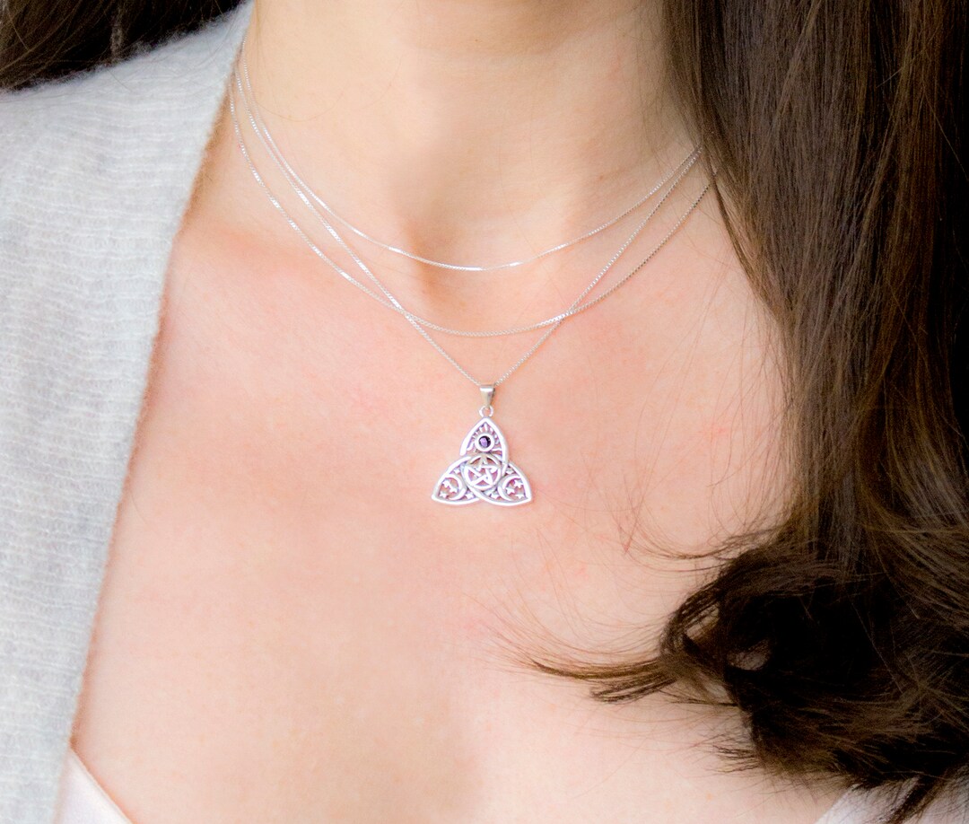 Celtic Trinity Knot Moon Star Pentacle Pendant, Silver Wiccan Jewelry ...