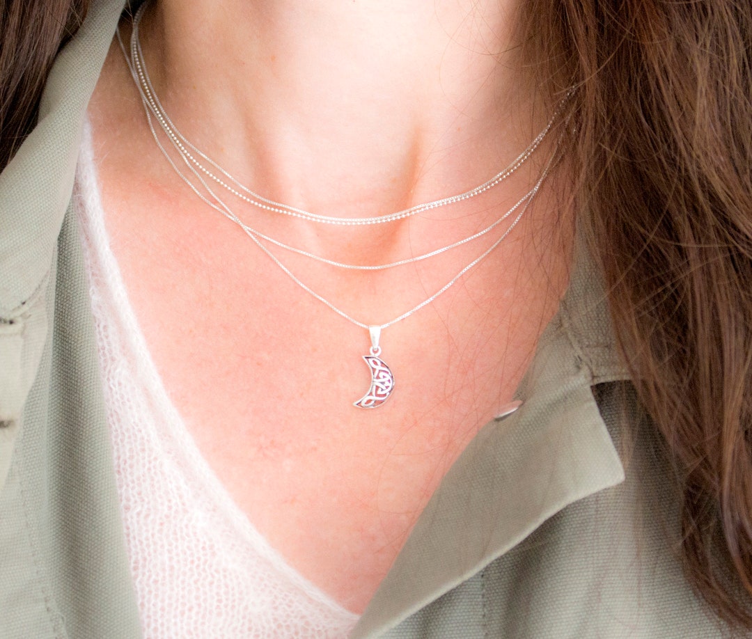 Small Celtic Crescent Moon Necklace, 925 Sterling Silver Celtic Moon ...