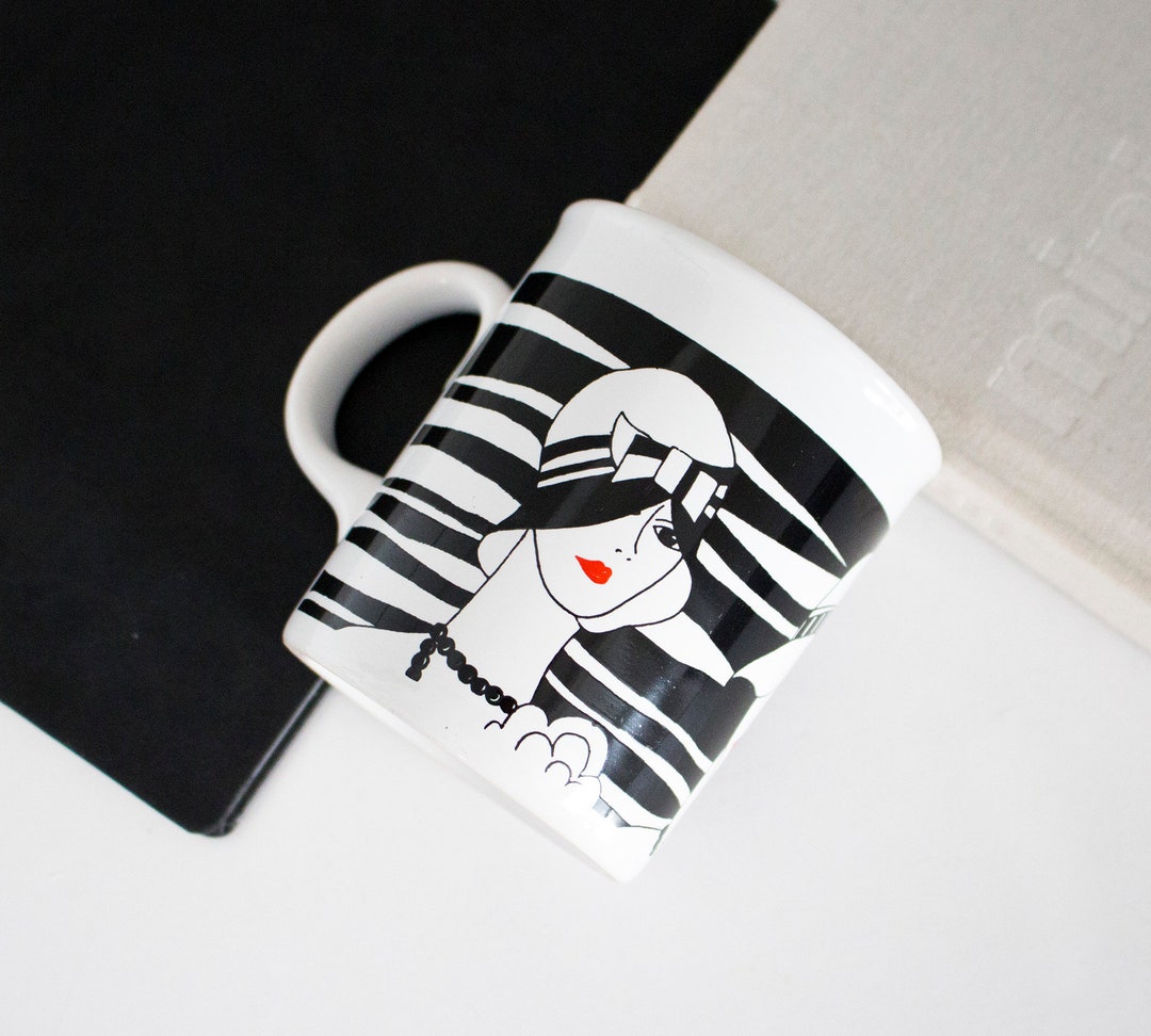 Vintage Art Deco Mug, Monochrome Art Deco Cup, Lady Art Deco Mug ...
