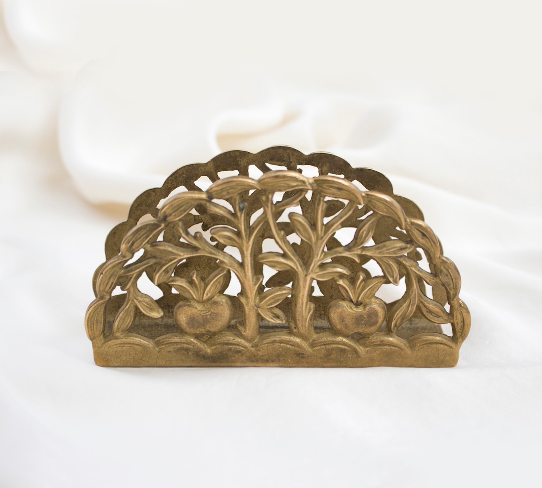 Vintage Brass Letter Holder, Gold Brass Napkin Holder, Brass Autumn ...