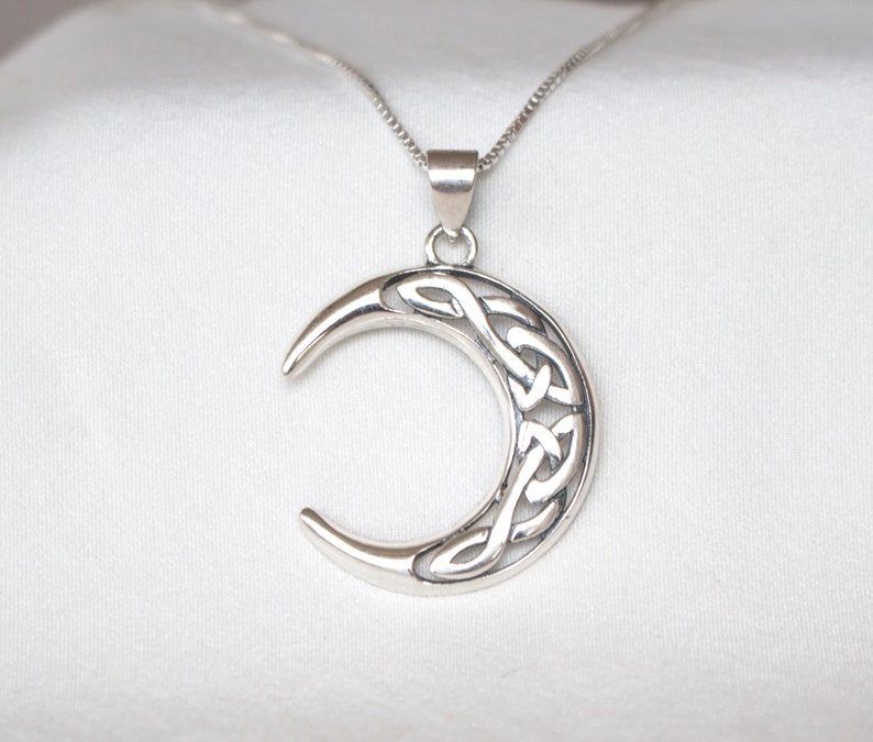 Celtic Crescent Moon Necklace 925 Sterling Silver Celtic Moon - Etsy